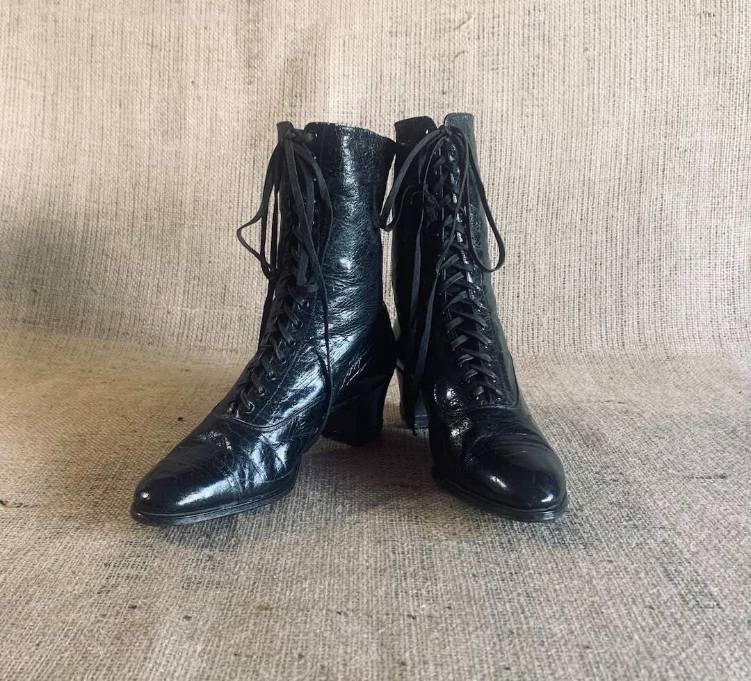 Antique Ladies Boots Lace up Black Leather Granny Boots - Etsy
