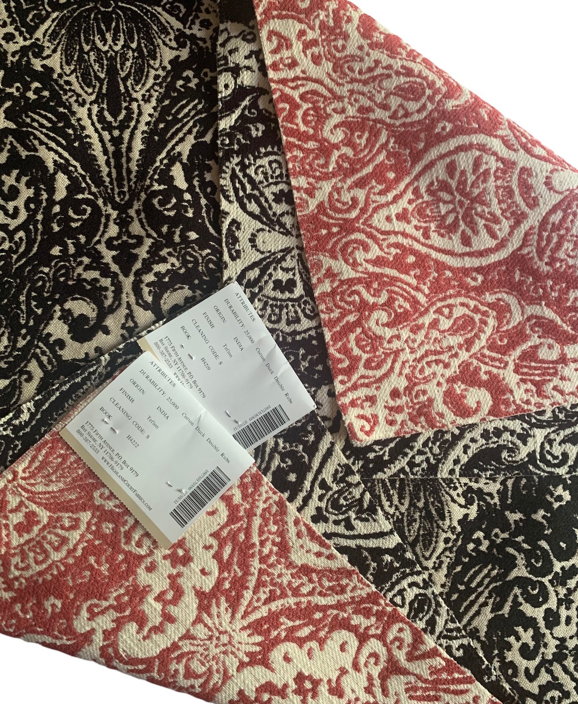 Cotton Blend Upholstery Fabric Samples Black Red/two Large - Etsy