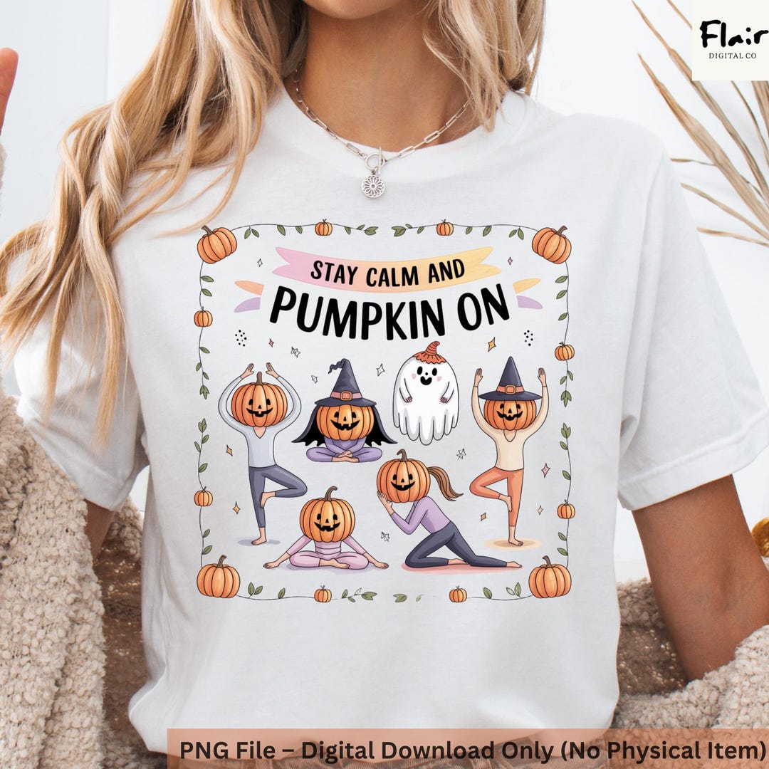 Stay Calm and Pumpkin on PNG | Halloween Yoga Pumpkin Clipart | Fall ...