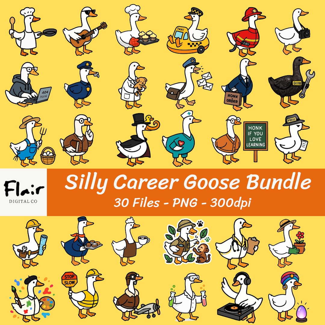Silly Career Goose PNG Bundle – 30 Silly Goose Occupation Clipart ...