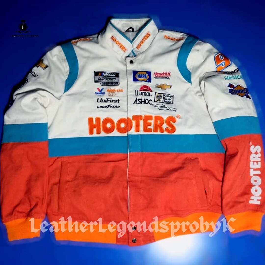 Chase Elliott NASCAR Jacket – Hooters Racing Cotton Twill White Bomber ...