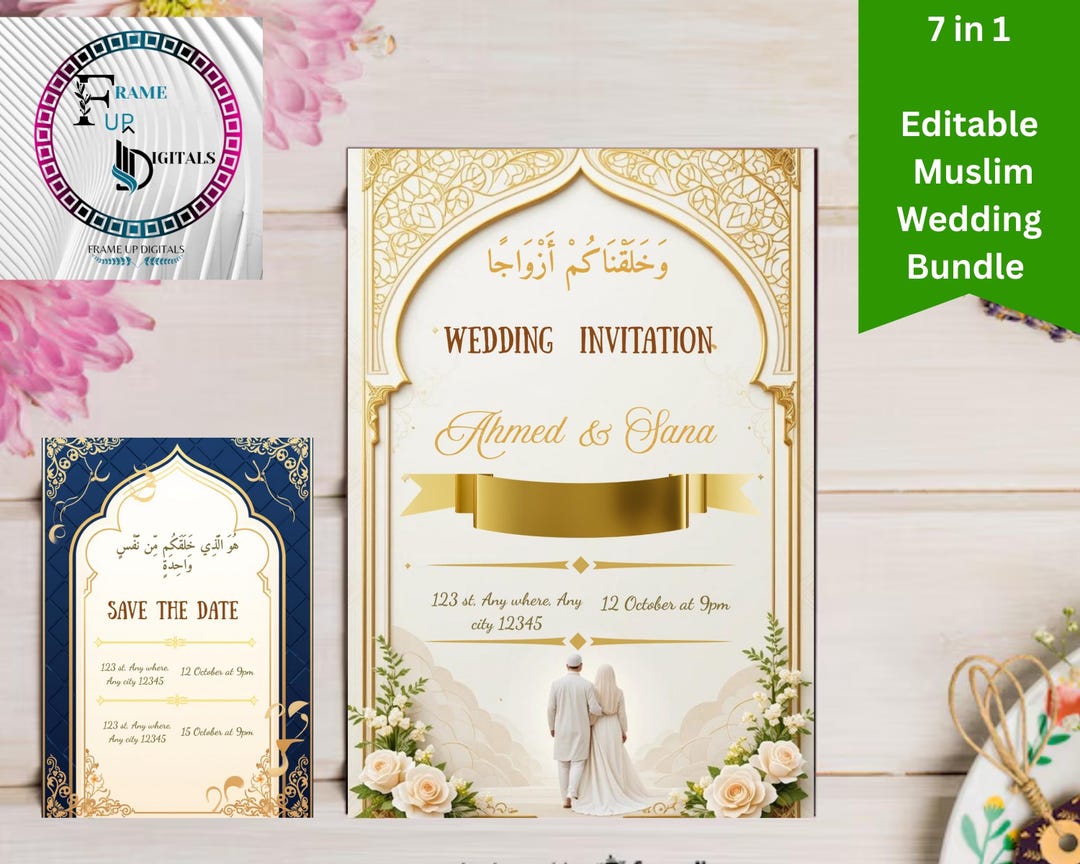 Editable Muslim Wedding Invitation Template, Nikkah Valima Canva Bundle ...