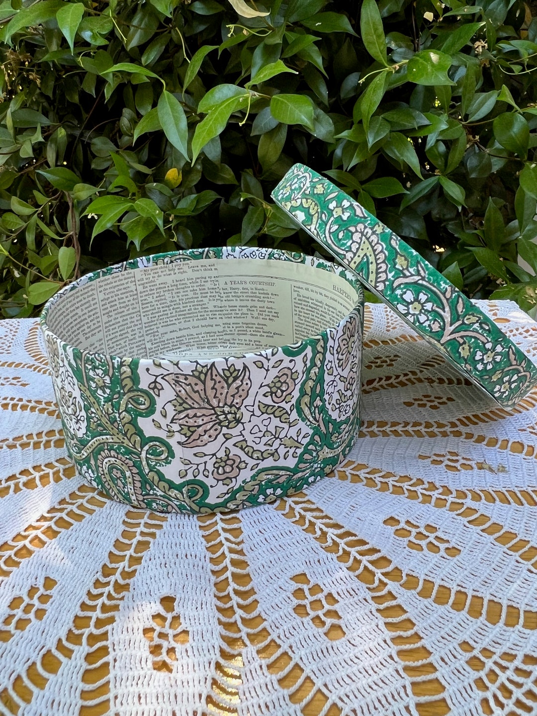 Green Paisley Paper Covered Band Box - Etsy