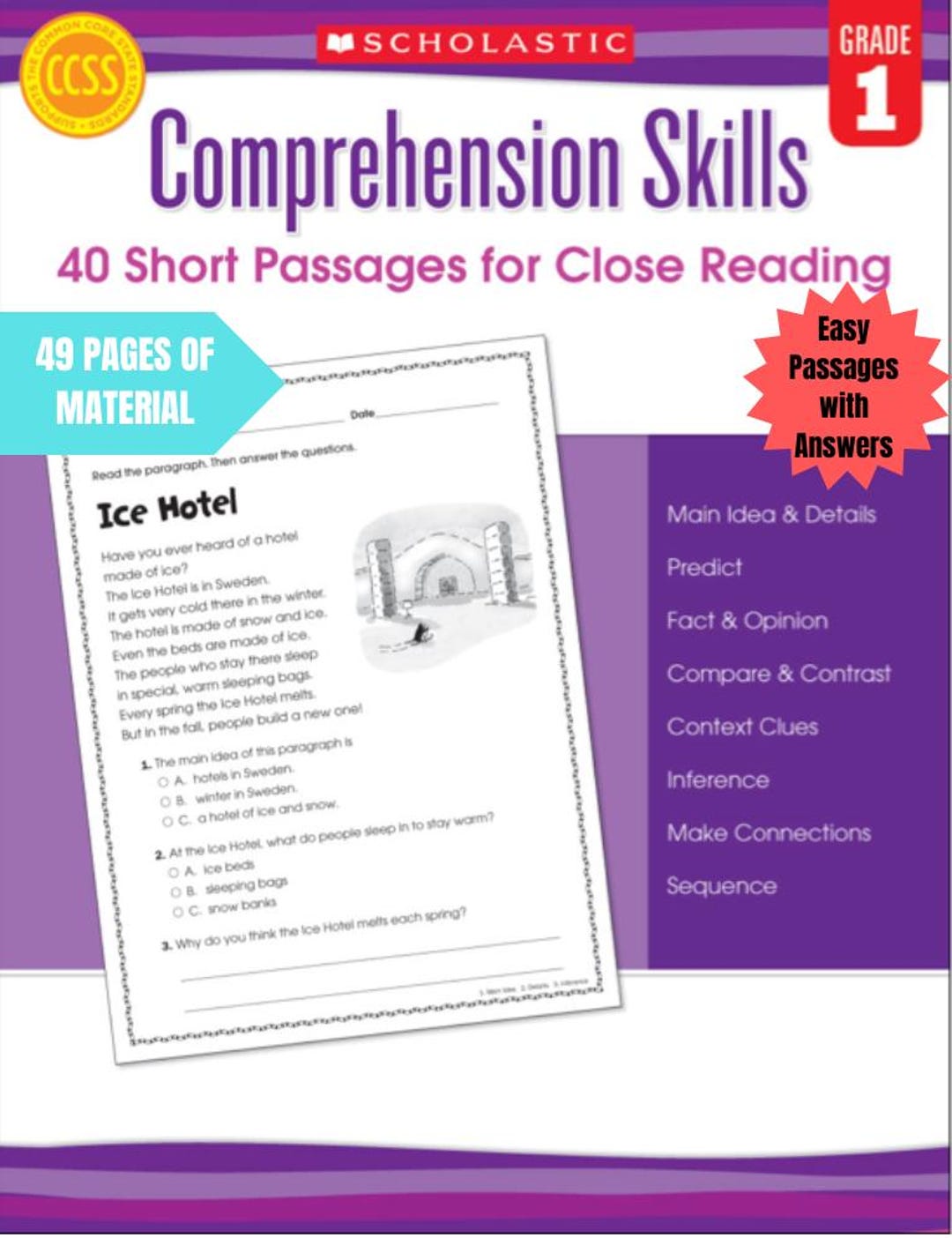 Comprehension Skills Grade 1 Back to School Language Reading Work Book ...