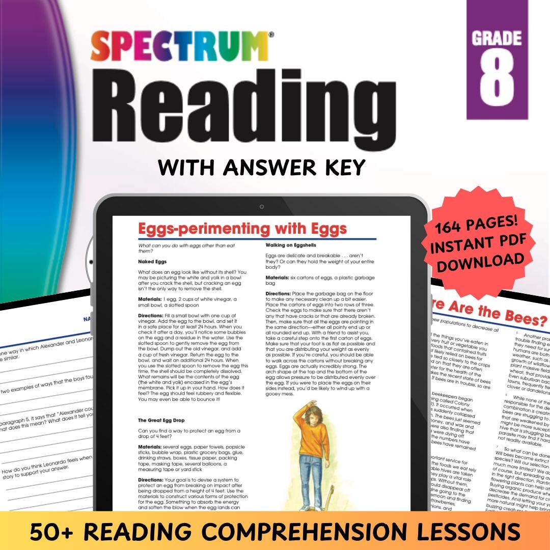 50+ English Language Spectrum Reading Grade 8 ESL TEFL Back to School ...