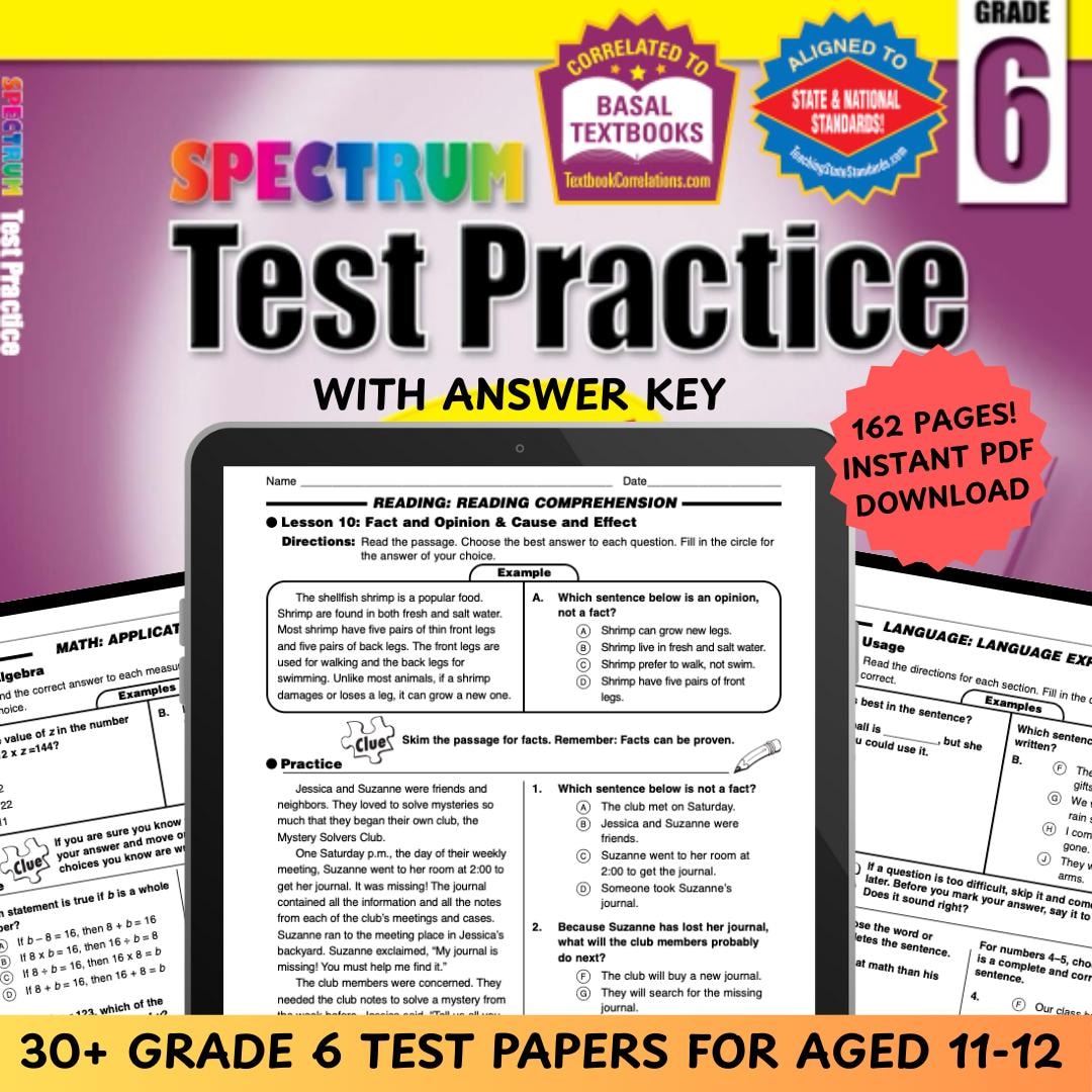 50+ Test Papers Grade 6 Spectrum Test Practice All in One ESL School ...