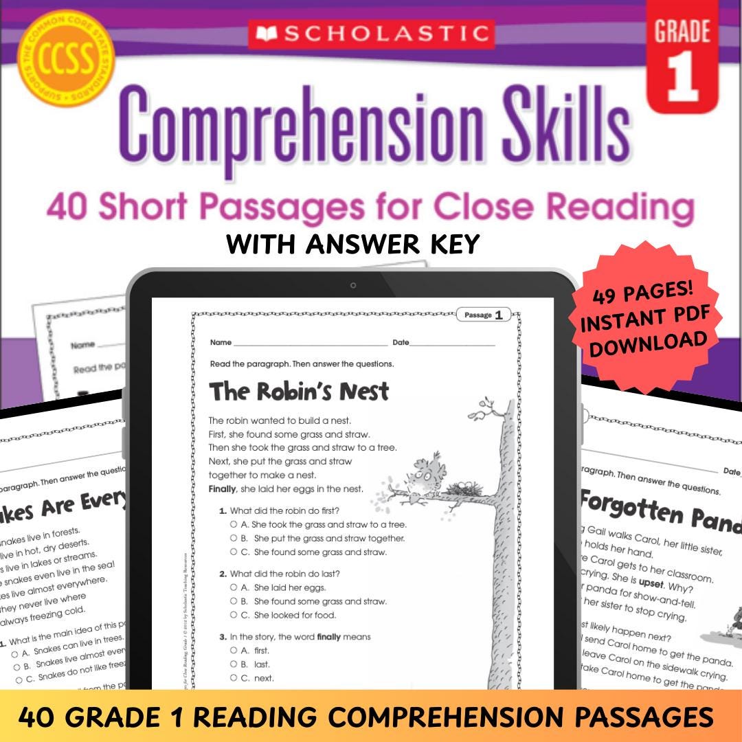 Comprehension Skills Grade 1 Back to School Language Reading Work Book ...