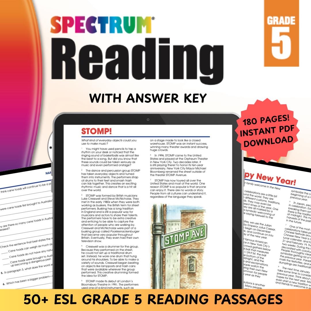 50+ English Language Spectrum Reading Grade 5 ESL TEFL Back to School ...