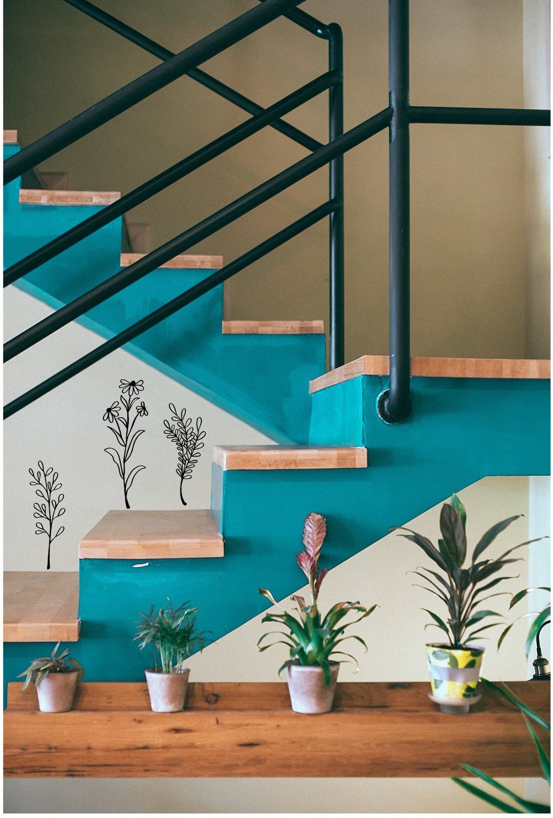 Wildflower Stair Climber Room Border Line Art Wall Decal by A Mustard ...