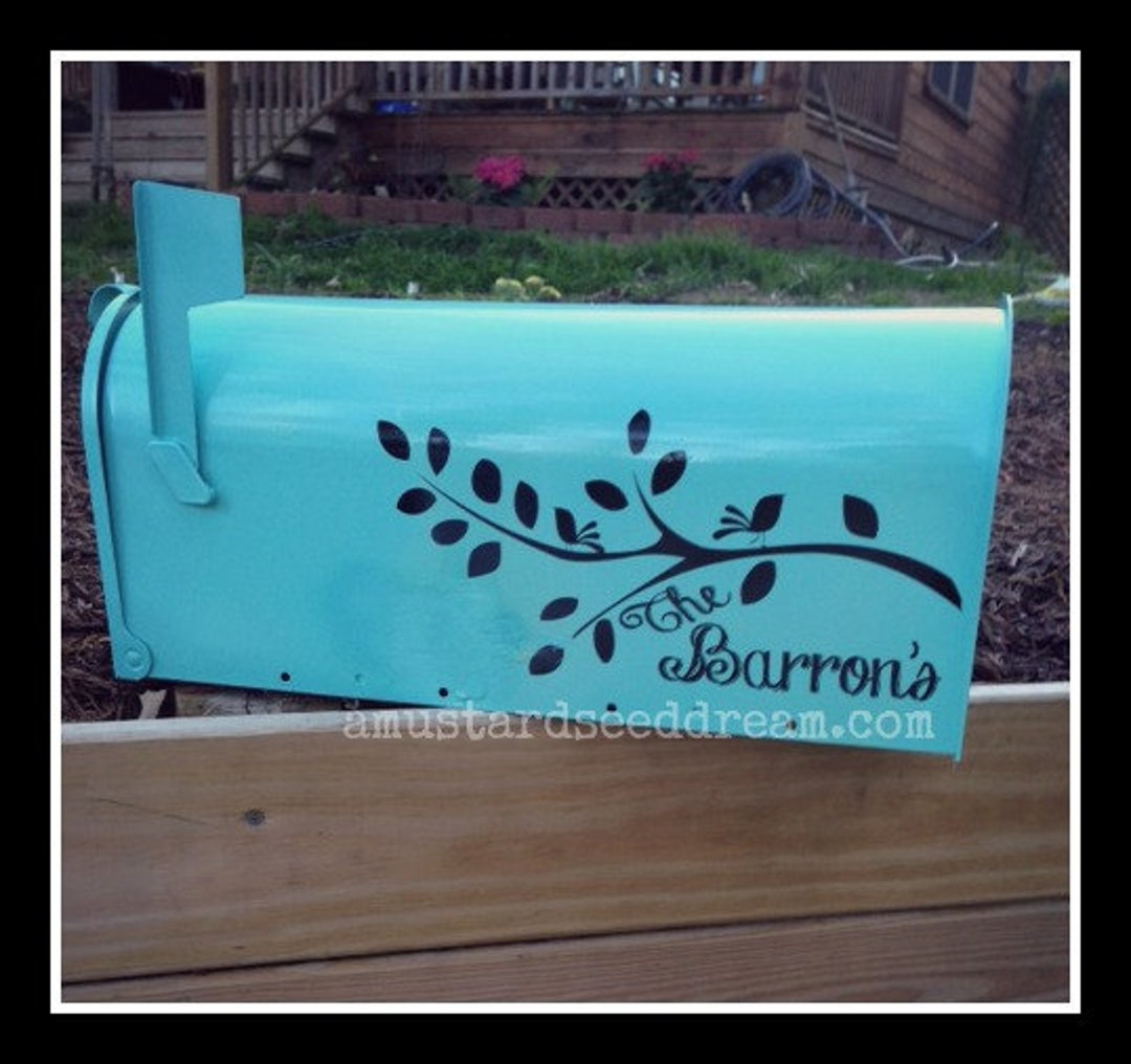 Personalized Mailbox Decal With Branch and Birds Vinyl Wall Art ...