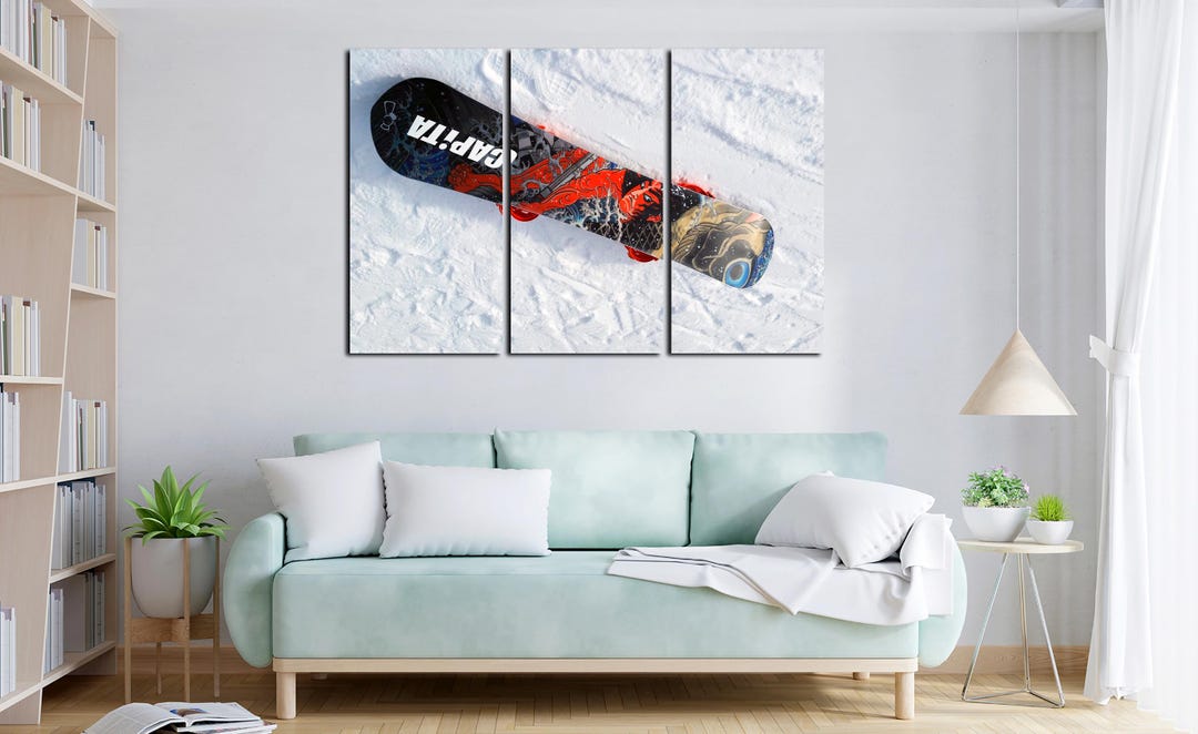 Snowboard on Snow Canvas – Minimalist Winter Sports Wall Art – Alpine ...