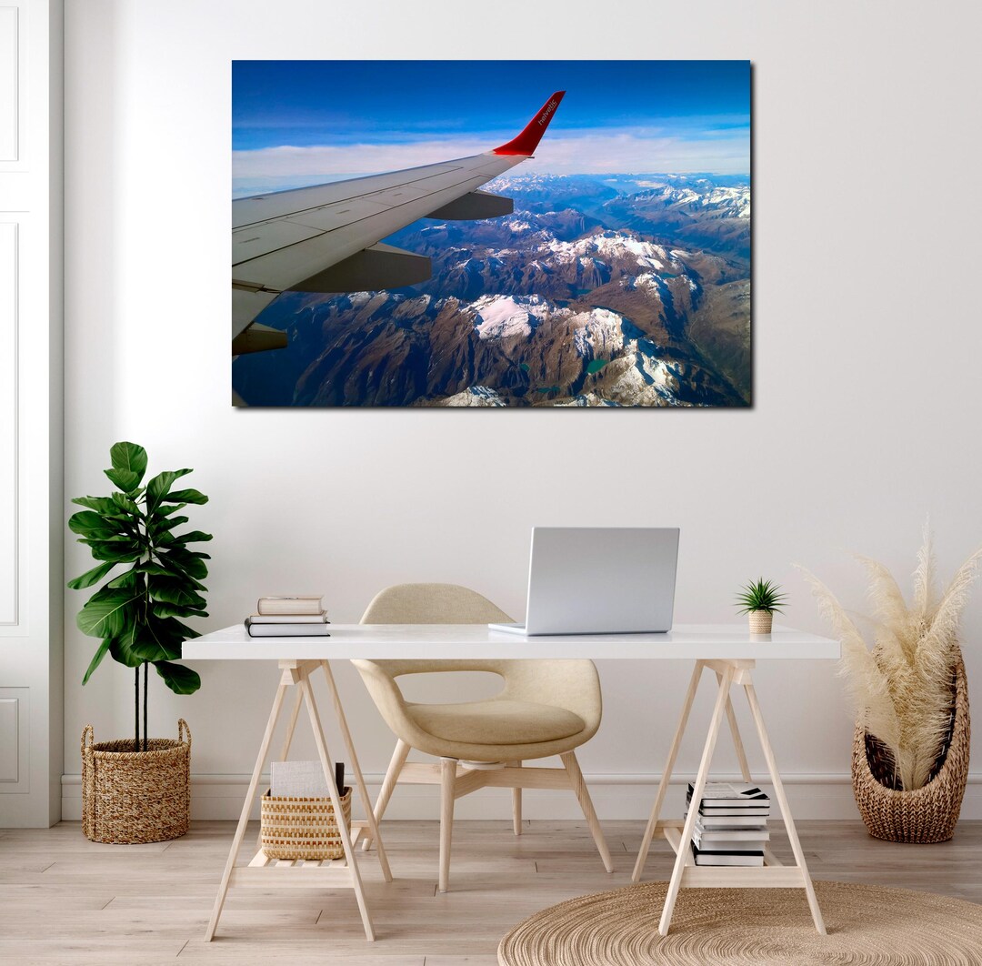 Airplane Wing View Over Mountains – Aerial Flight Canvas Print – Pilot ...