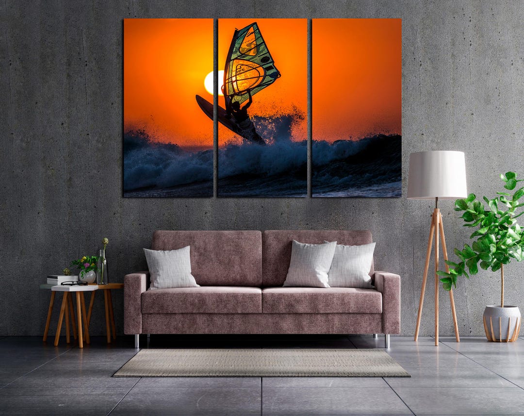 Windsurf Sunset Wall Art – Epic Ocean Adventure Canvas – Surfer Riding ...