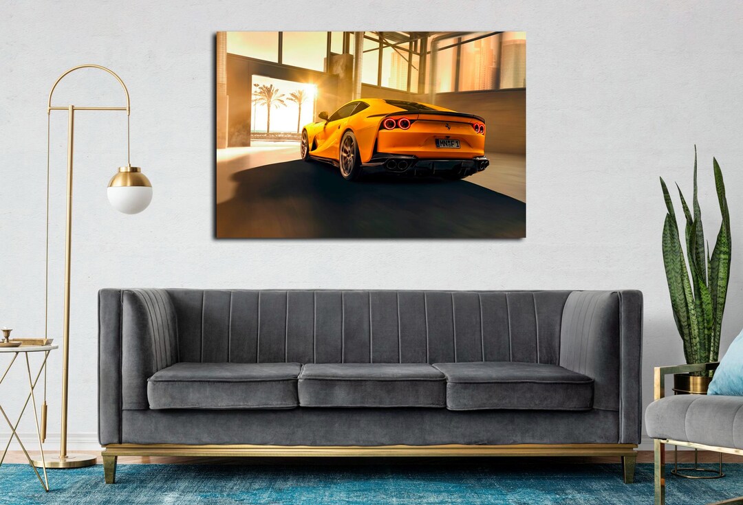 Ferrari 812 Superfast Rear View Canvas – Yellow Exotic Car Poster ...