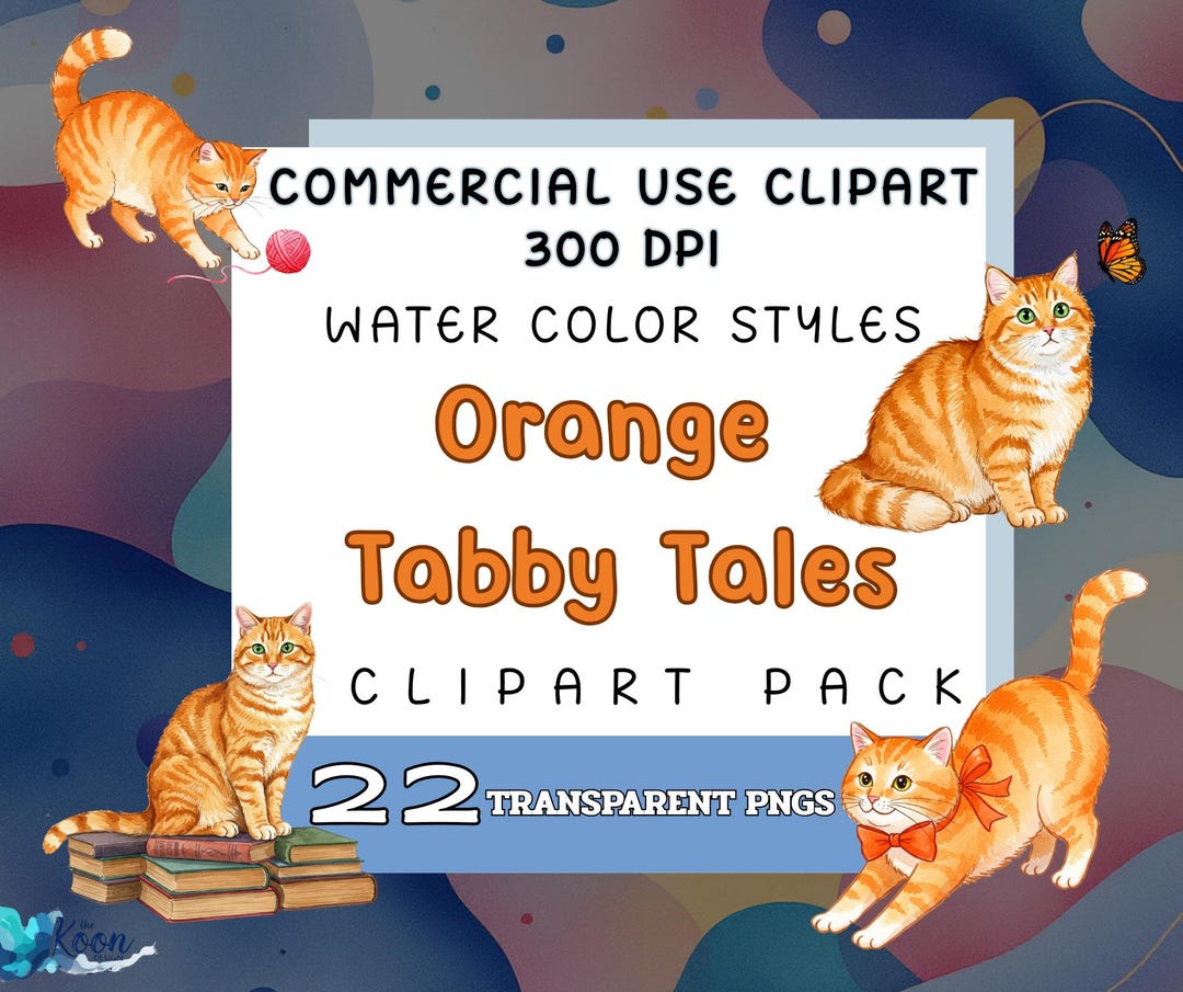 Orange Tabby Cat Watercolor Clipart Bundle - 22 Hand-painted Pngs for ...