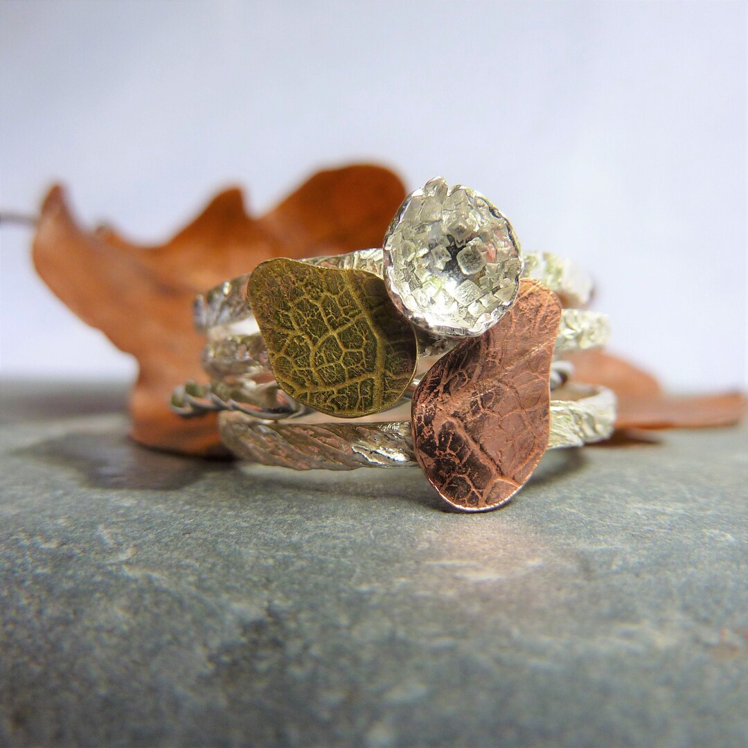 Handmade Autumn Leaf Stacking Rings: Sterling Silver, Copper & Brass ...