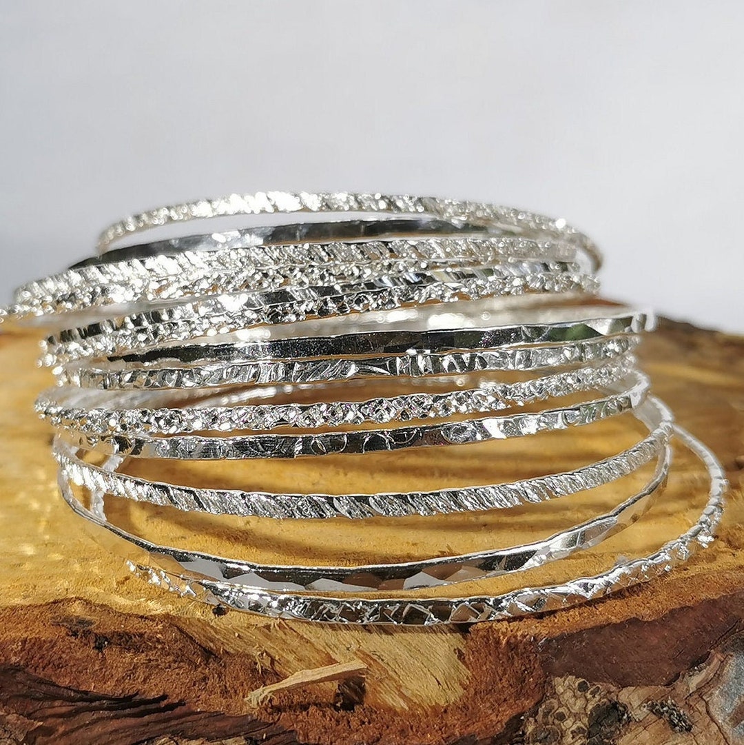 Stacking Bangles (set of 2): Handmade, Hammered Sterling Silver - Etsy UK