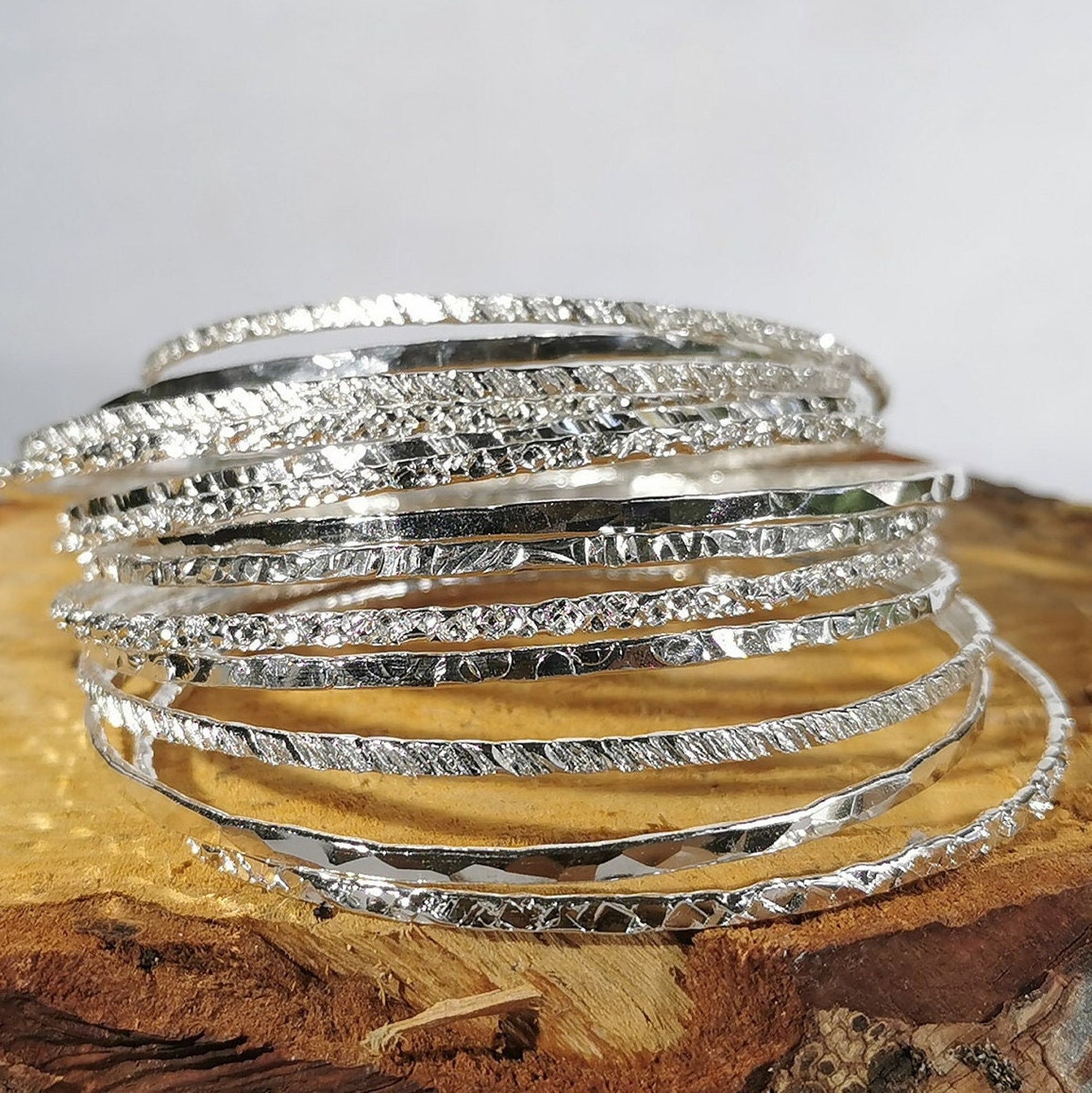 Stacking Bangles set of 3: Handmade Hammered Sterling - Etsy