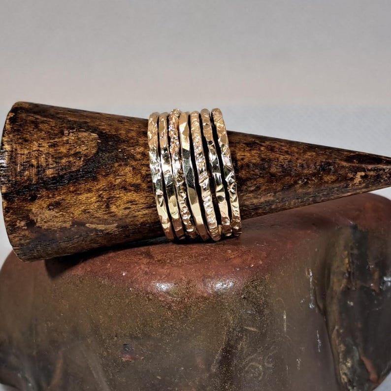 14k Gold Filled Textured Stacking Rings: Handmade Custom Set - Etsy