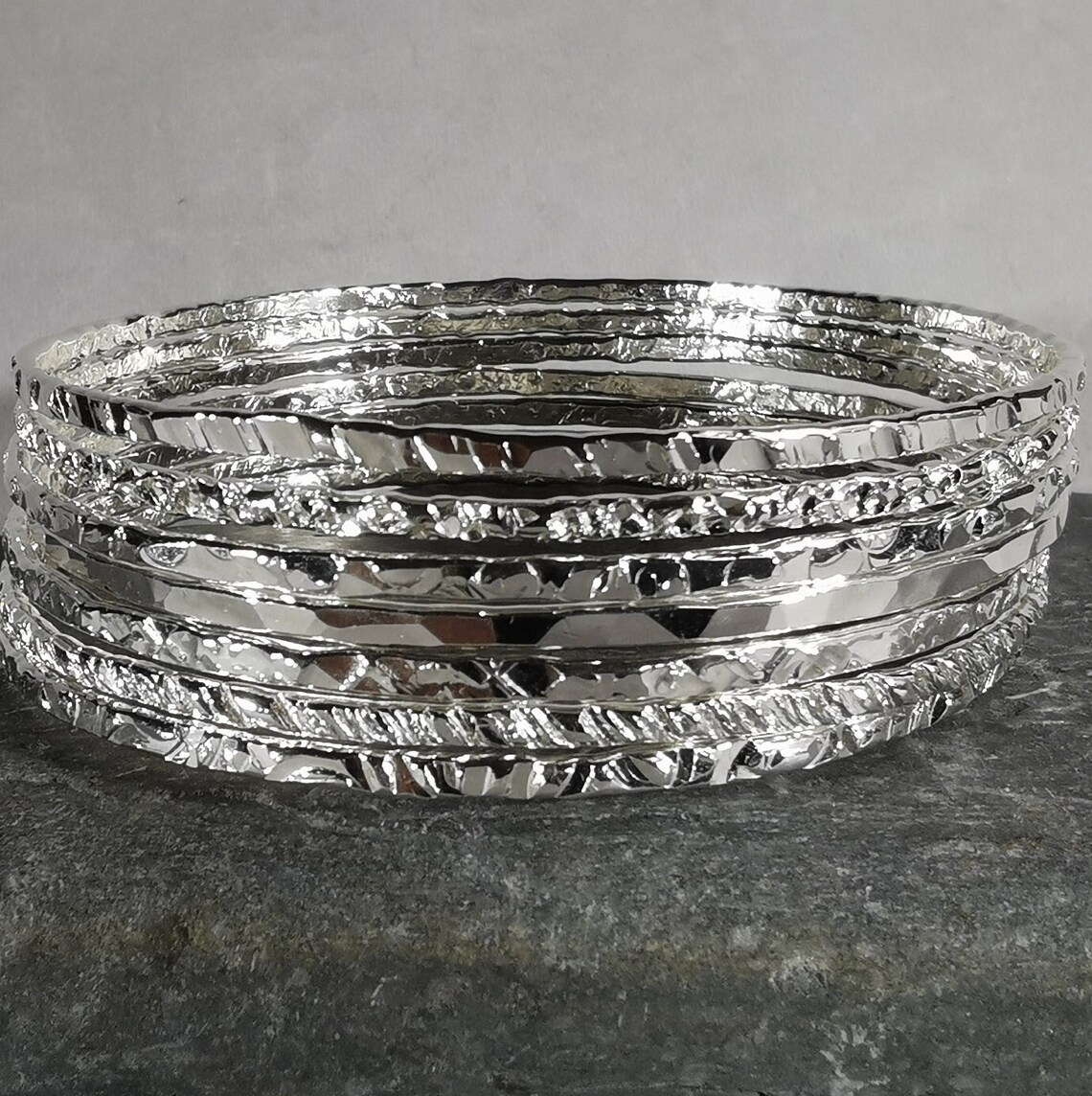 Stacking Bangles set of 3: Handmade Hammered Sterling - Etsy
