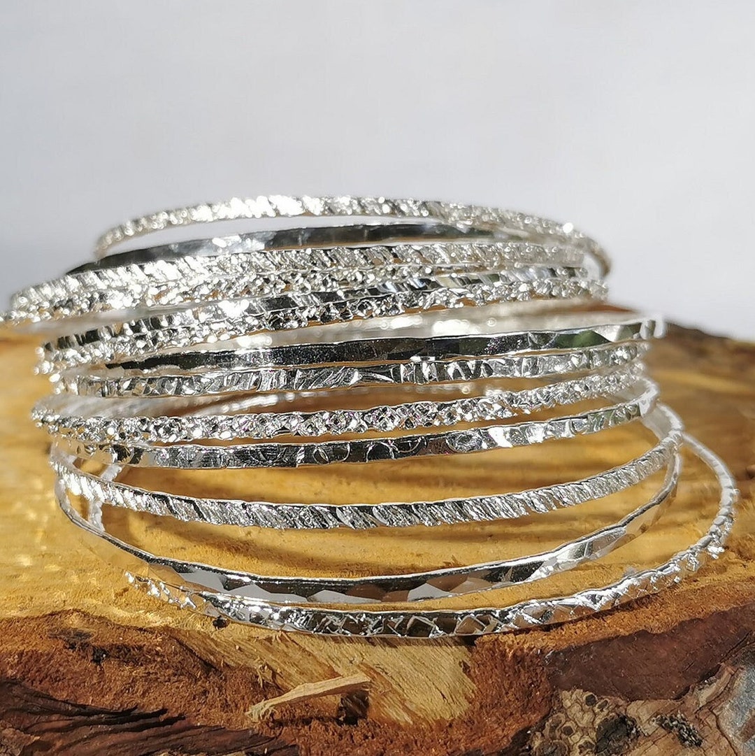 Stacking Bangles (set of 5): Handmade, Hammered Sterling Silver - Etsy