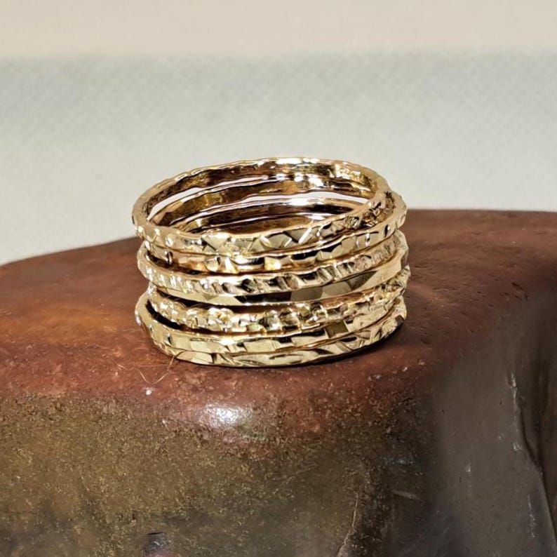 14k Gold Filled Textured Stacking Rings: Handmade Custom Set - Etsy