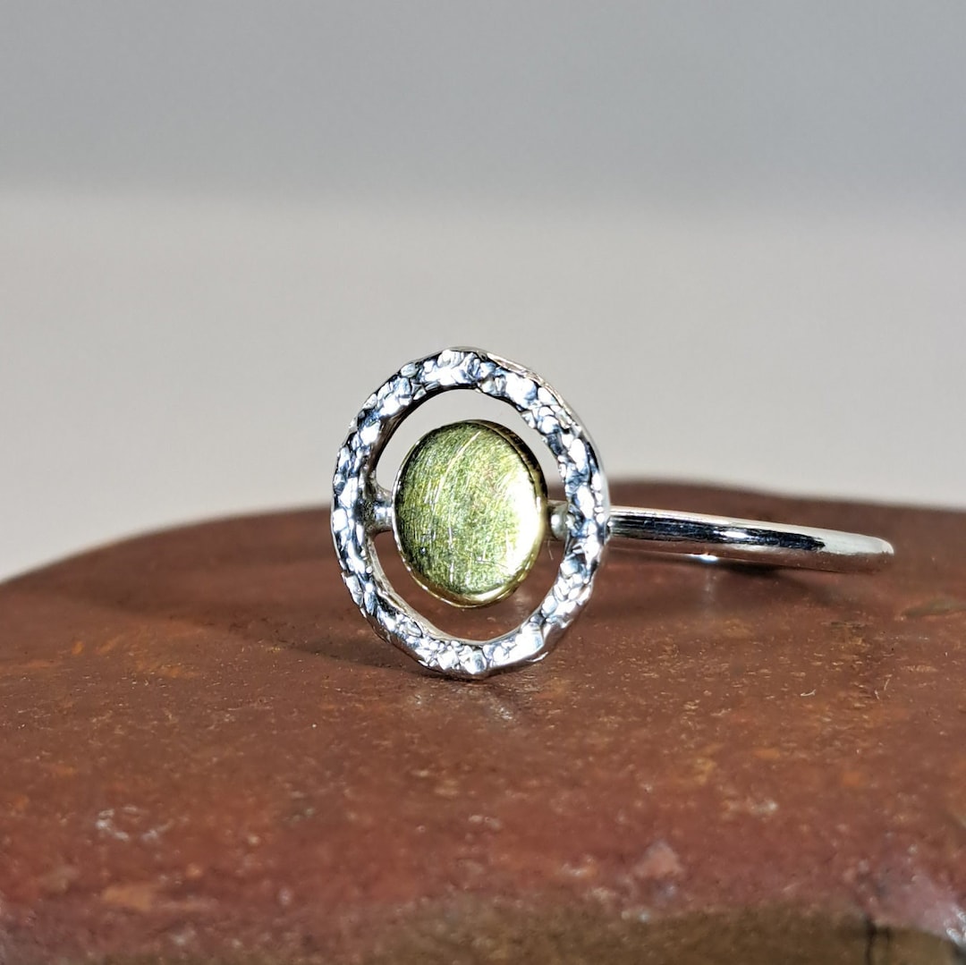 Sterling Silver Textured Round Circle Ring With Brass Centrepiece ...