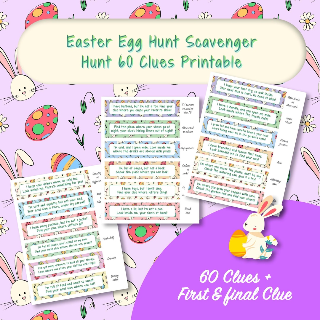 Easter Egg Hunt Scavenger Hunt Clues Printable - 60 Fun and Creative ...