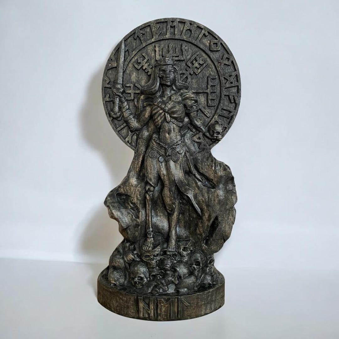 Hel Norse Goddess Statue: Hand Carved Wooden Pagan Altar Decor (9 Inch ...