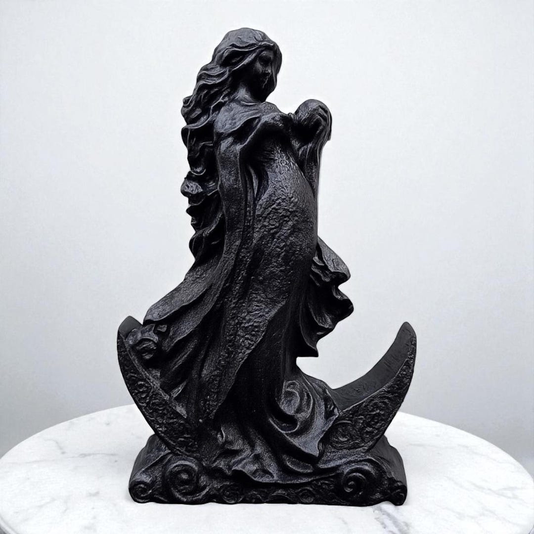 Black Selene Moon Goddess Wood Statue Luna Norse Goddess Selene Wood ...