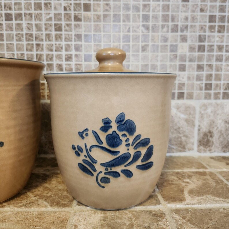 Vintage Pfaltzgraff Folk Art Canister Set | 4-piece Blue Bird Stoneware ...