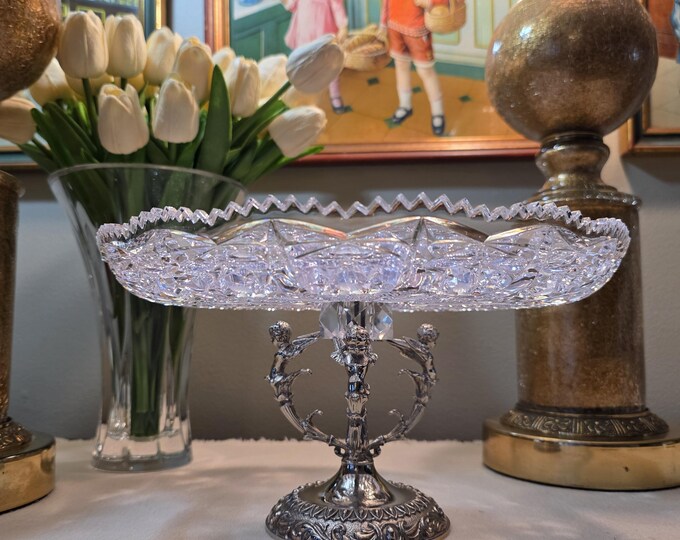 Brilliant Cut Crystal Compote or Candy Dish With Cherub Silver Base - Etsy