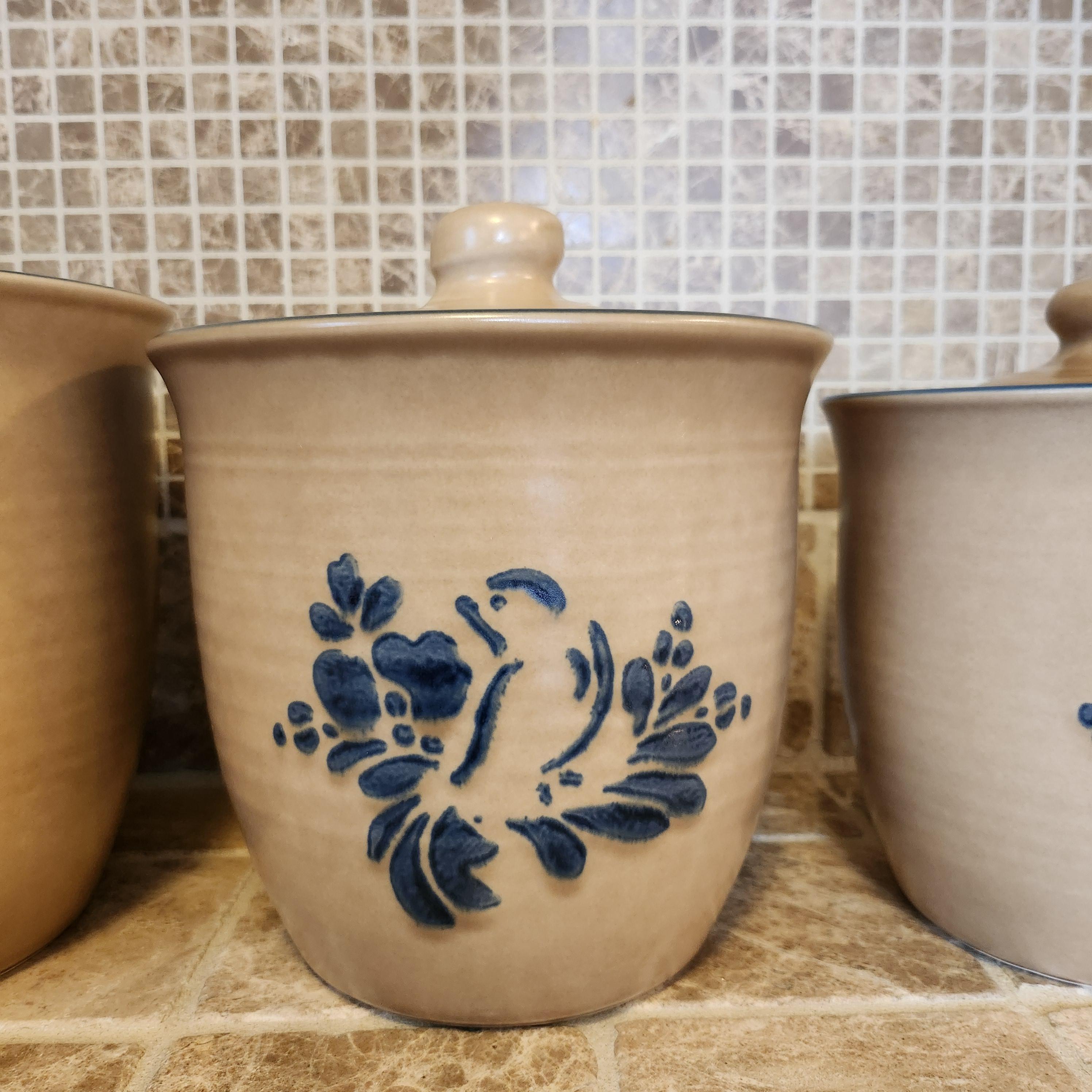 Vintage Pfaltzgraff Folk Art Canister Set | 4-piece Blue Bird Stoneware ...