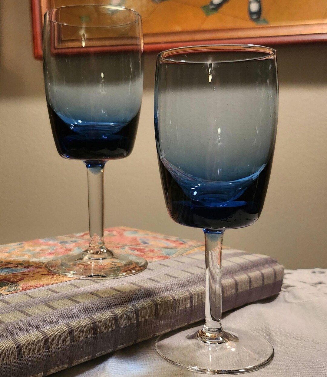 Gorham Midnight Mist Crystal Wine Glasses – Set of 2, Blue Ombre Bowl ...