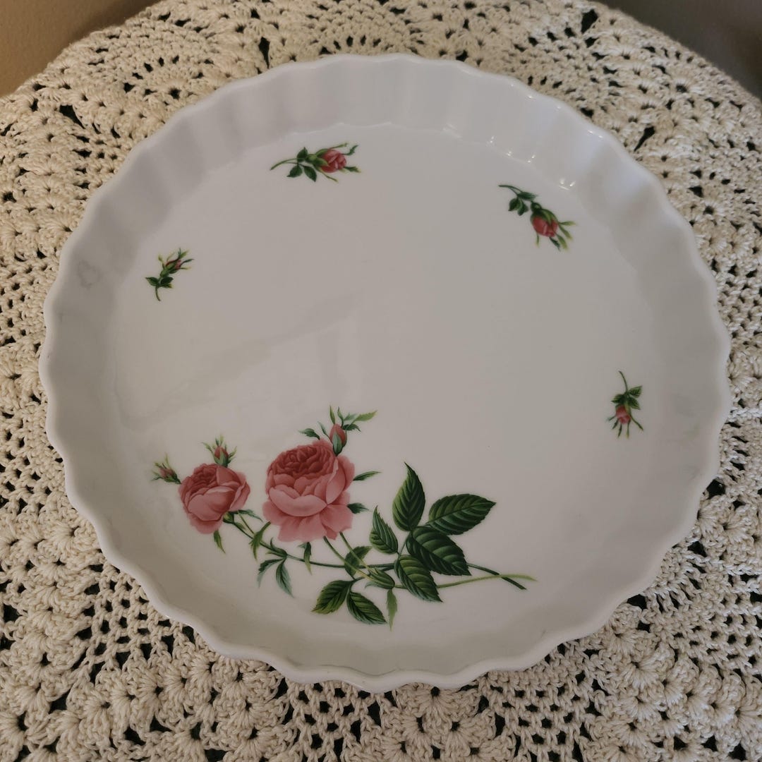 Vintage Christineholm Rose Pattern Ceramic Quiche Dish | 9.5" Round ...