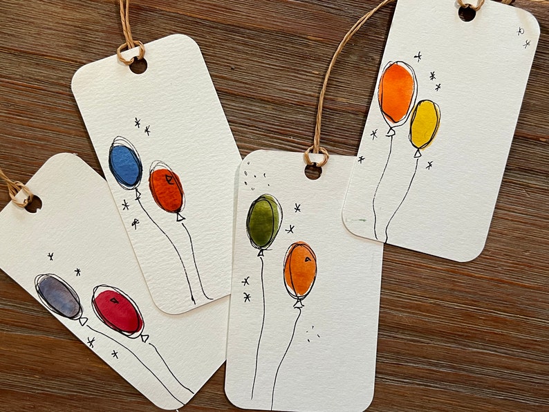 Watercolor and Ink Gift Tags: Set of 4. Free Shipping. - Etsy