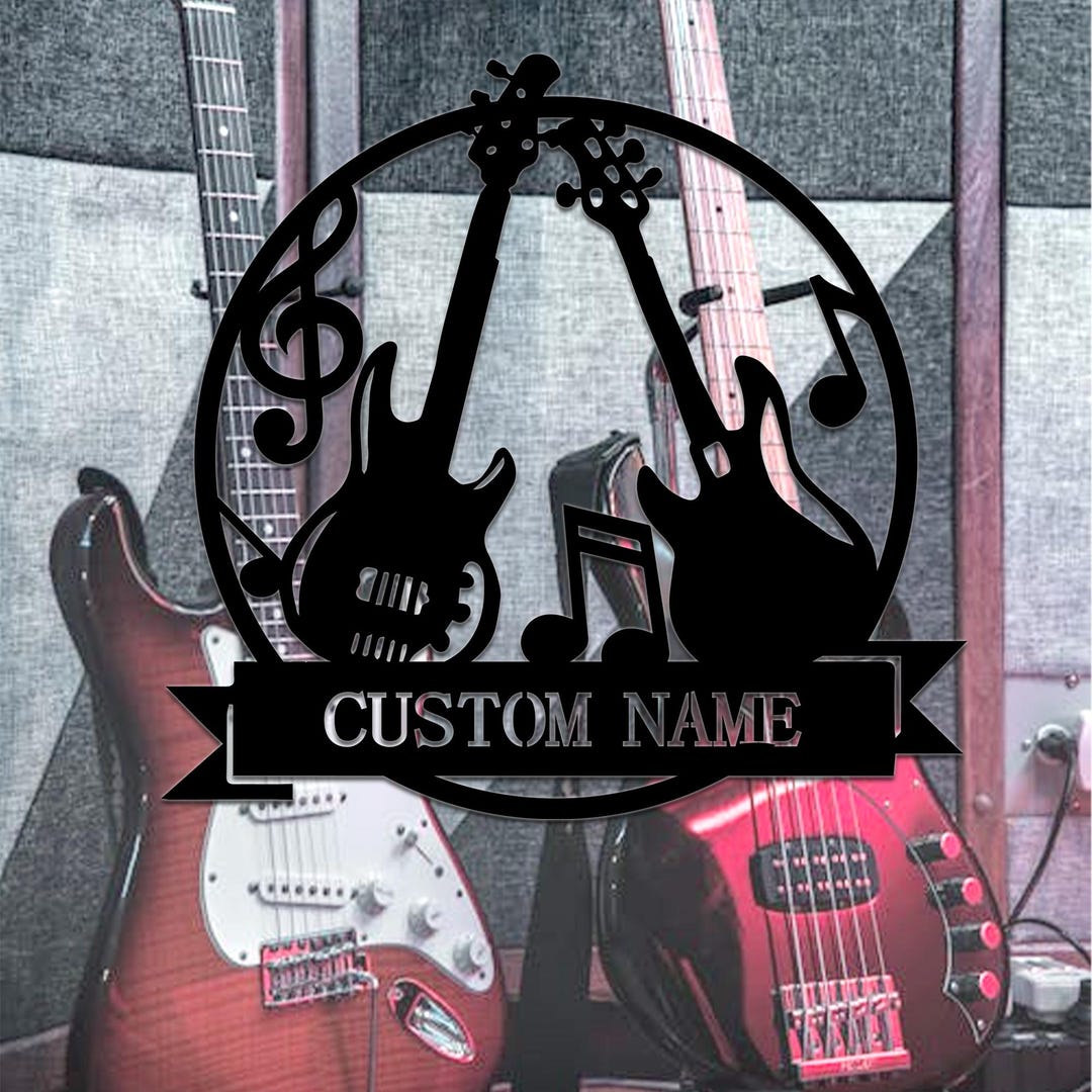 Personalized Two Electric Guitar Sign,custom Guitar Metal Wall Art Sign ...