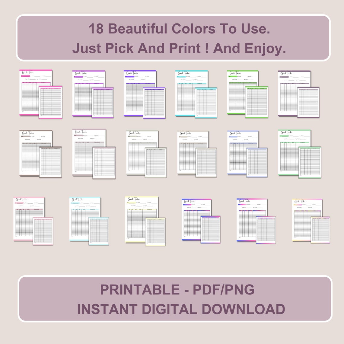 Printable Child Growth Chart | Kid Size and Height Tracking Sheet ...