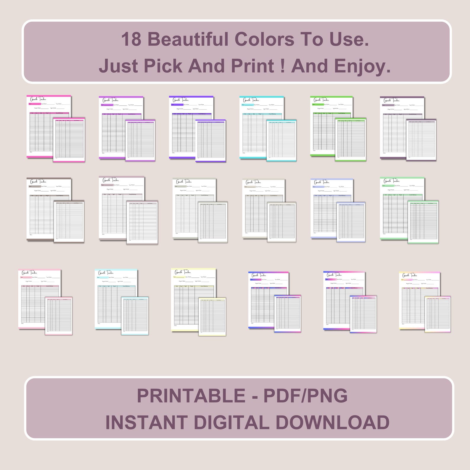 Printable Child Growth Chart | Kid Size and Height Tracking Sheet ...