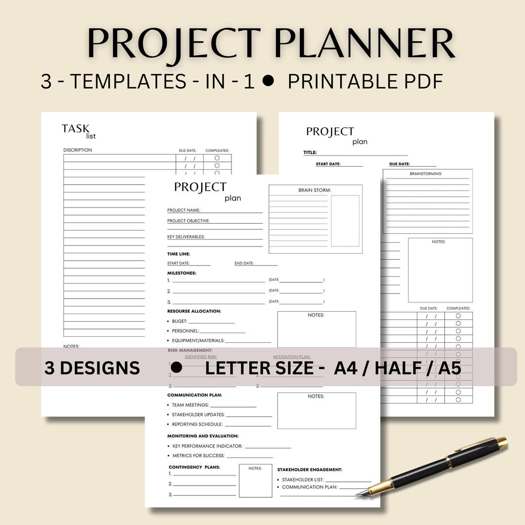 Project Planner Printable | Work Planner | Project Timeline Tracker ...