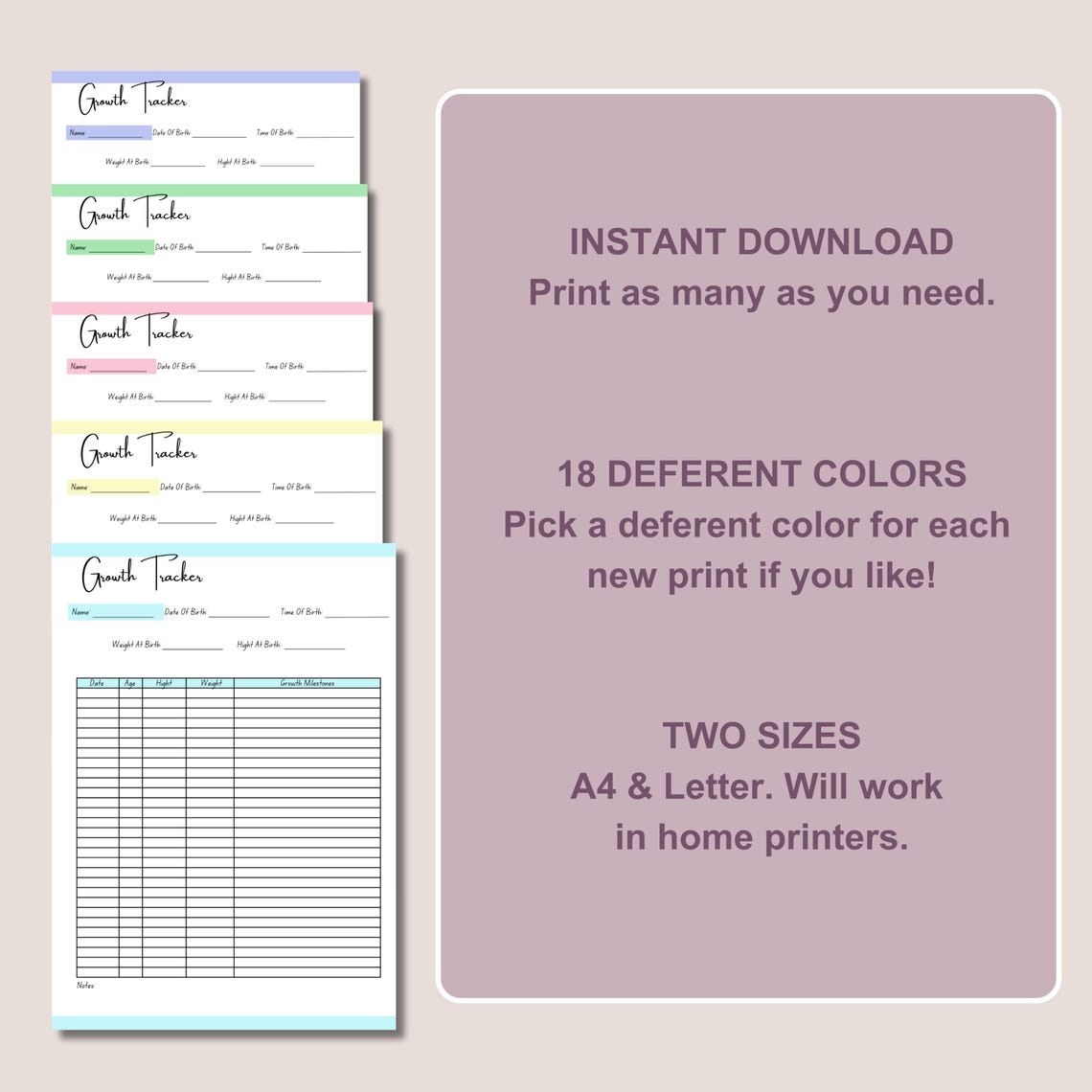 Printable Child Growth Chart | Kid Size and Height Tracking Sheet ...