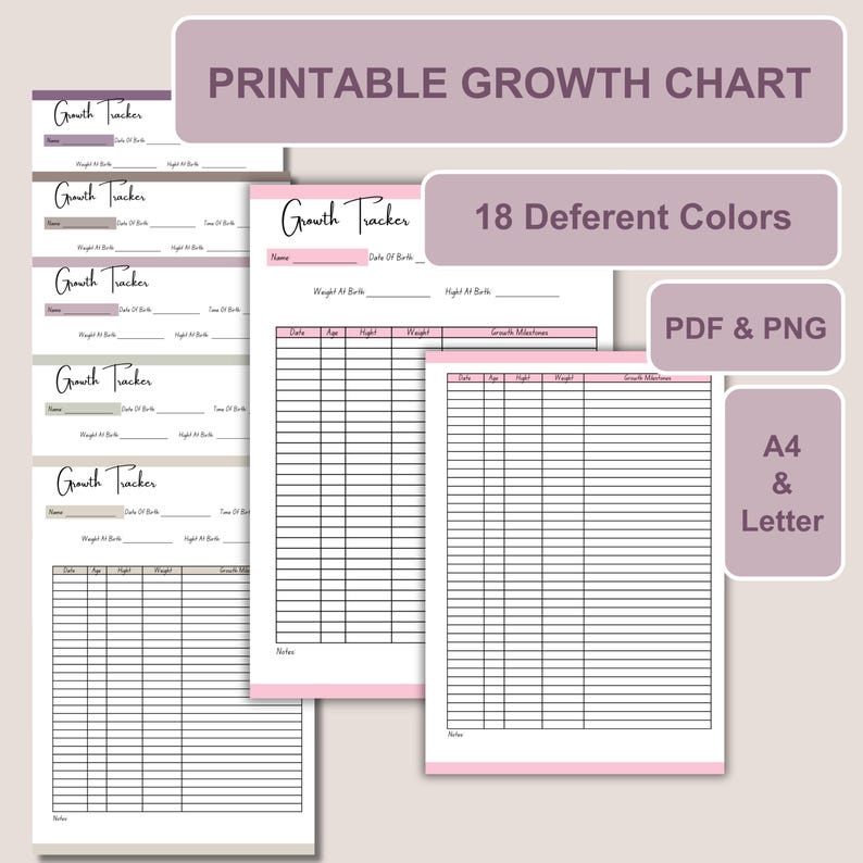 Printable Child Growth Chart | Kid Size and Height Tracking Sheet ...