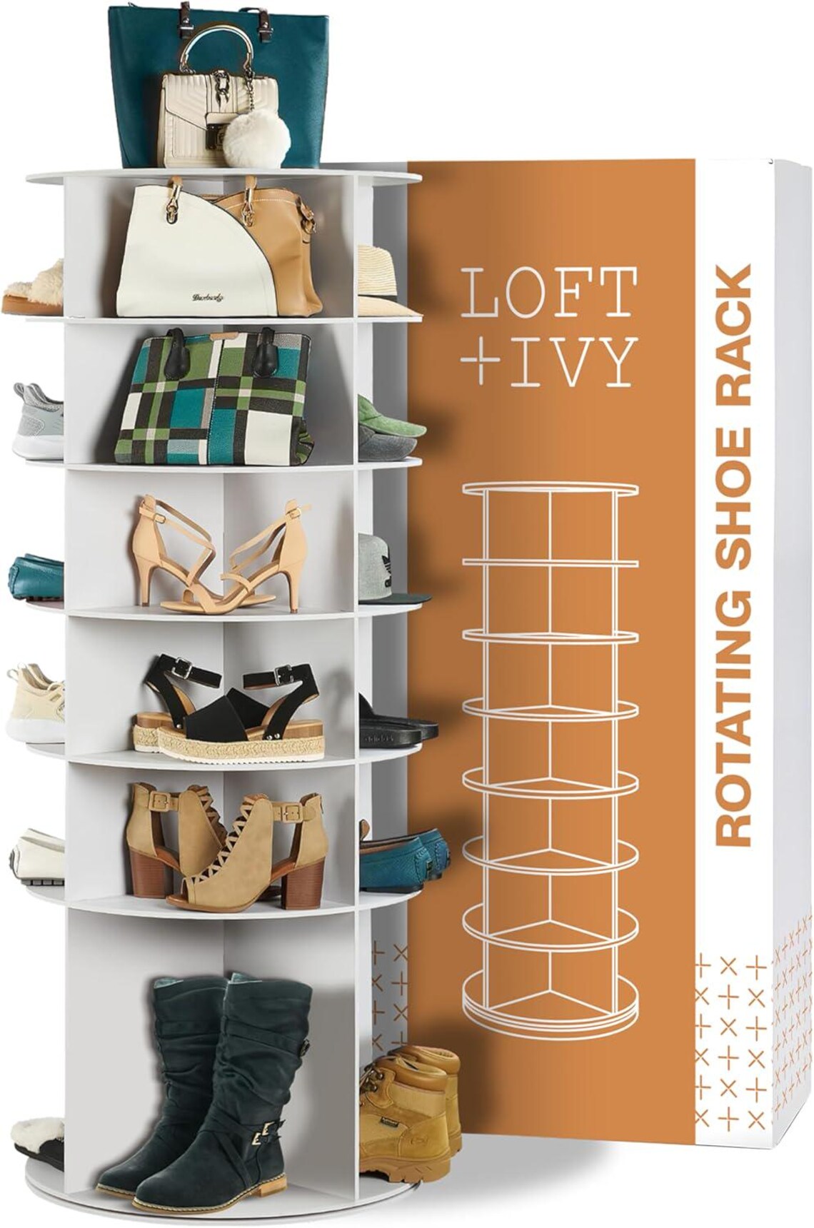 Loft and Ivy 7 Tier Rotating Shoe Rack Tower 360 Spinning Lazy Susan ...
