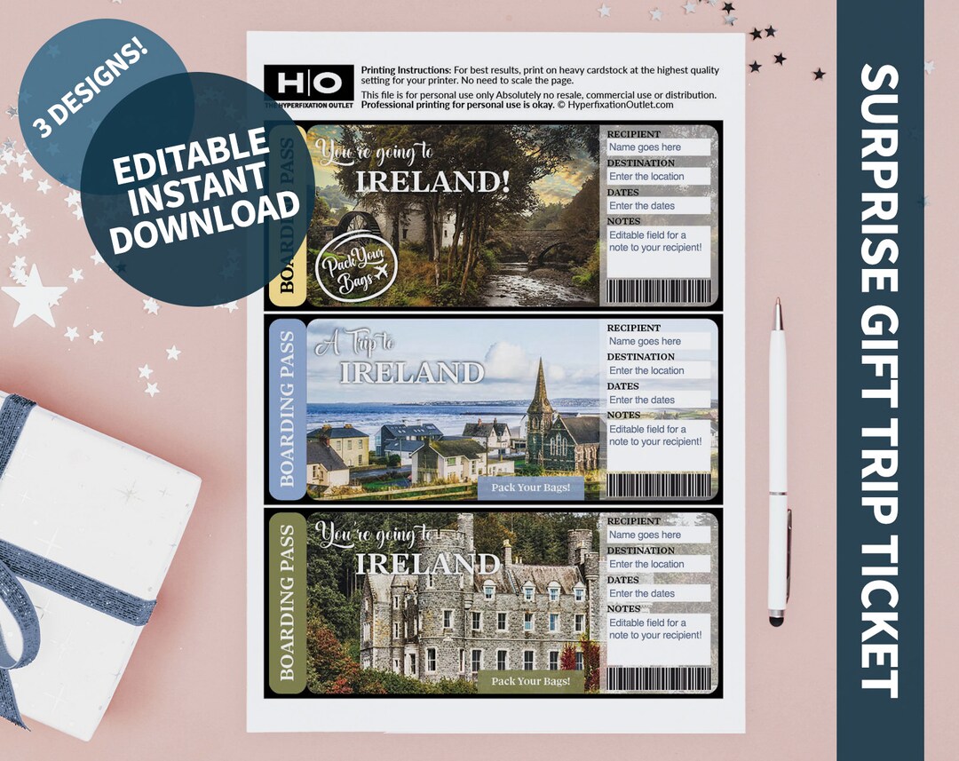 Ireland Mock Trip Ticket: Surprise Gift (instant PDF Download ...
