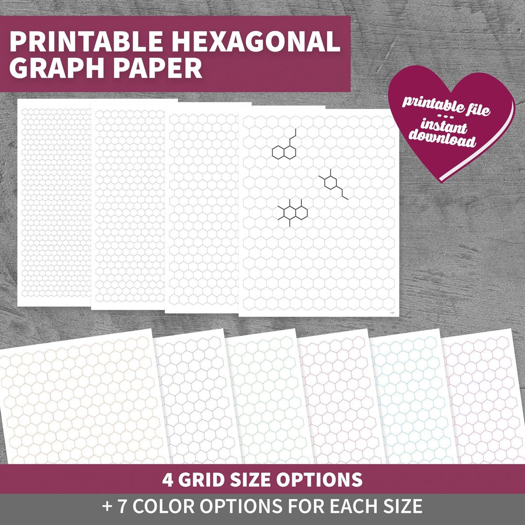 Hexagon Graph Paper 4 Size Options 7 Colors | Organic Chemistry Science ...