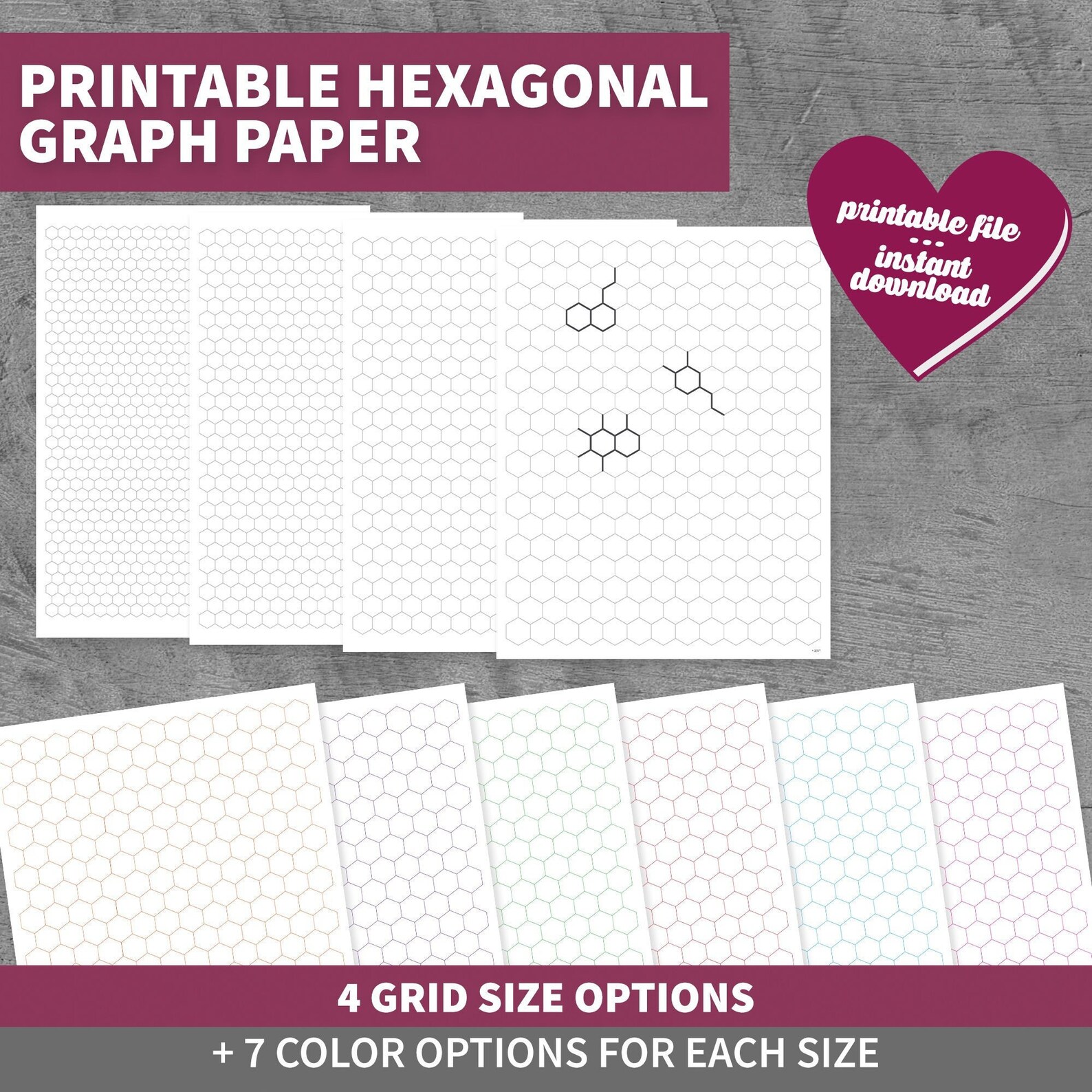 Hexagon Graph Paper 4 Size Options 7 Colors Organic - Etsy