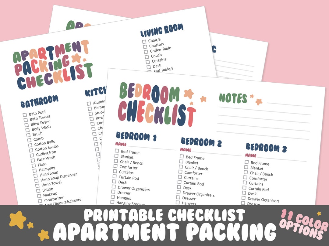 Apartment Packing List | 11 Color Options | Organization, Planner ...