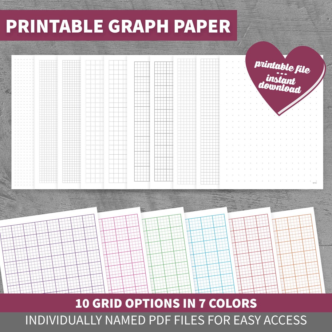 Graph Paper 10 Options 7 Colors Grid Dot Printable Download PDF - Etsy