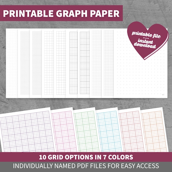 Graph Paper 10 Options 7 Colors Grid Dot Printable Download | Etsy