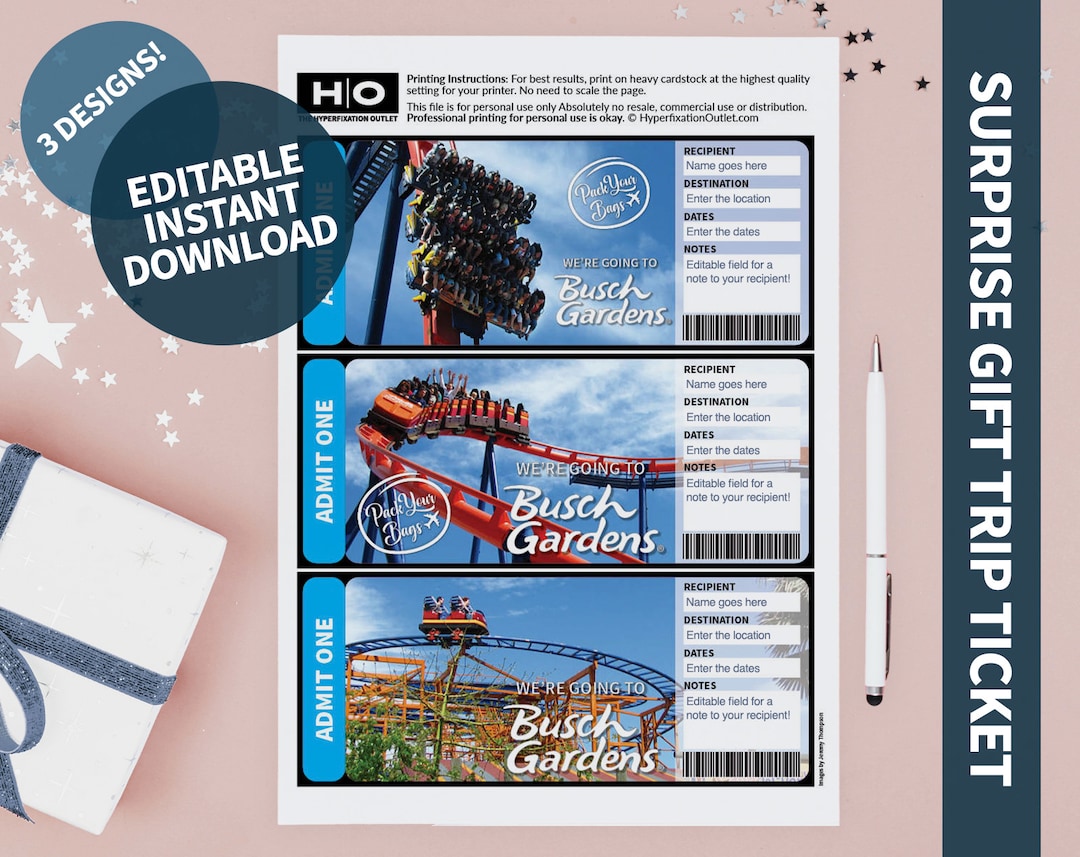 Busch Gardens Mock Trip Ticket: Surprise Gift (instant PDF Download ...